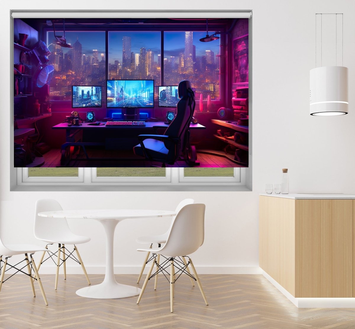 Printed Picture Photo Roller Blind Cyber Space Neon Gaming Room Blinds ...