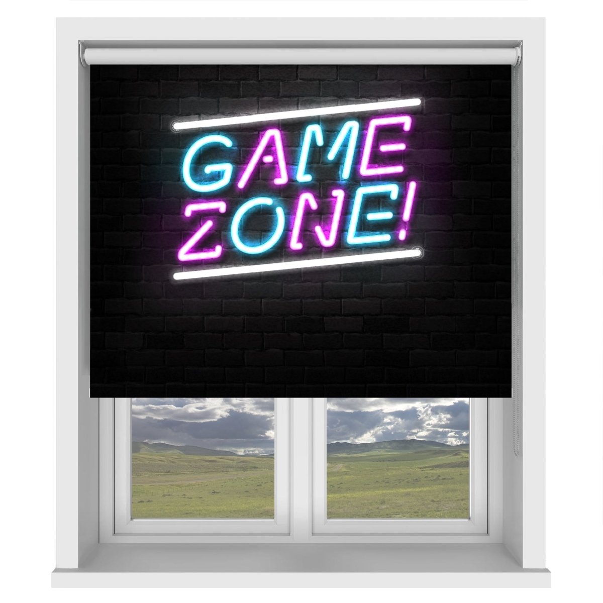 Made to Measure No Drill Window Blinds Game Zone Brick Wall Neon Sign ...
