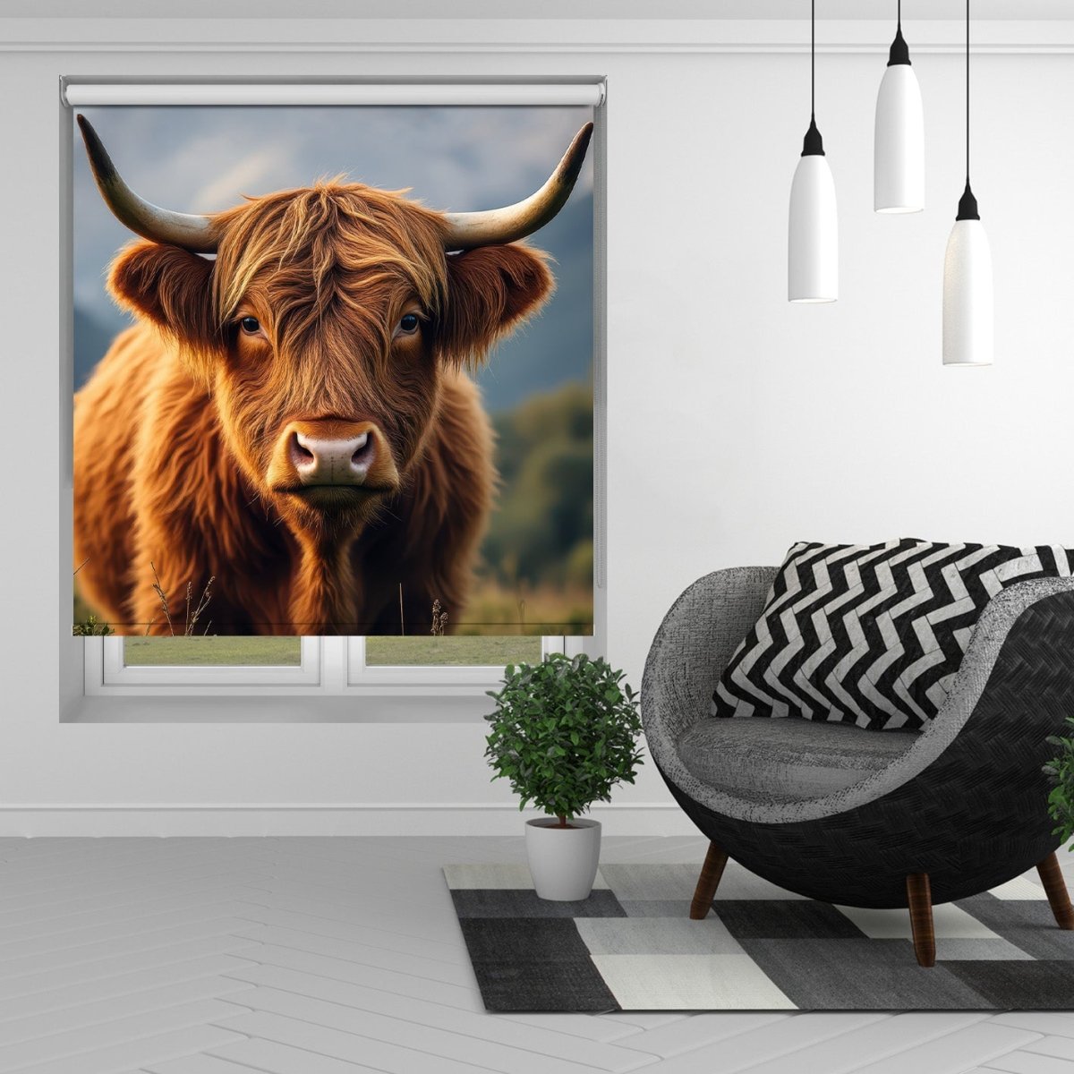 Made to Measure No Drill Window Blinds Highland Cow Animal Digital Art ...