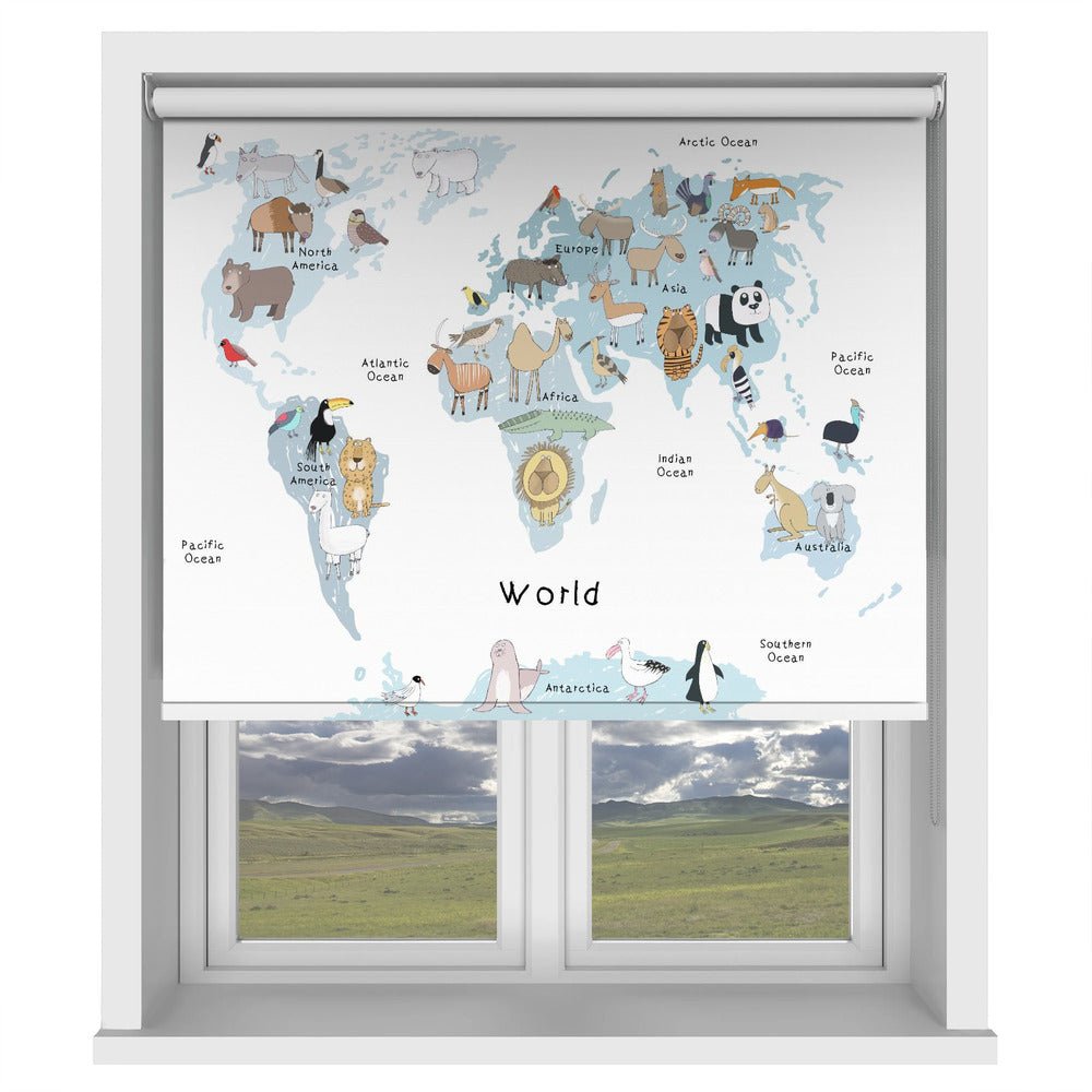 Made to Measure Kids Blinds Illustrated Map of the World with Cute ...