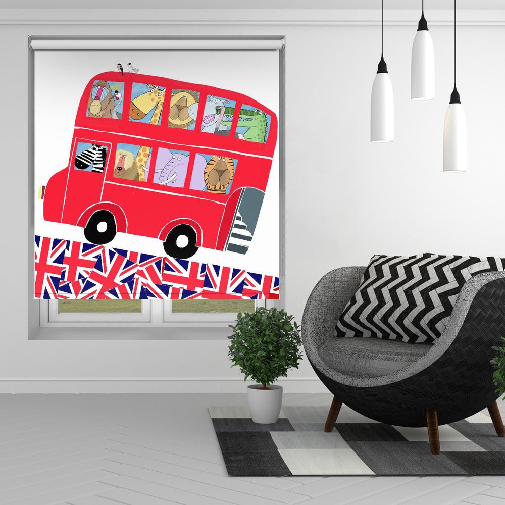 Kids 120cm wide Blackout Blinds London Bus Full of Jungle Animals with ...