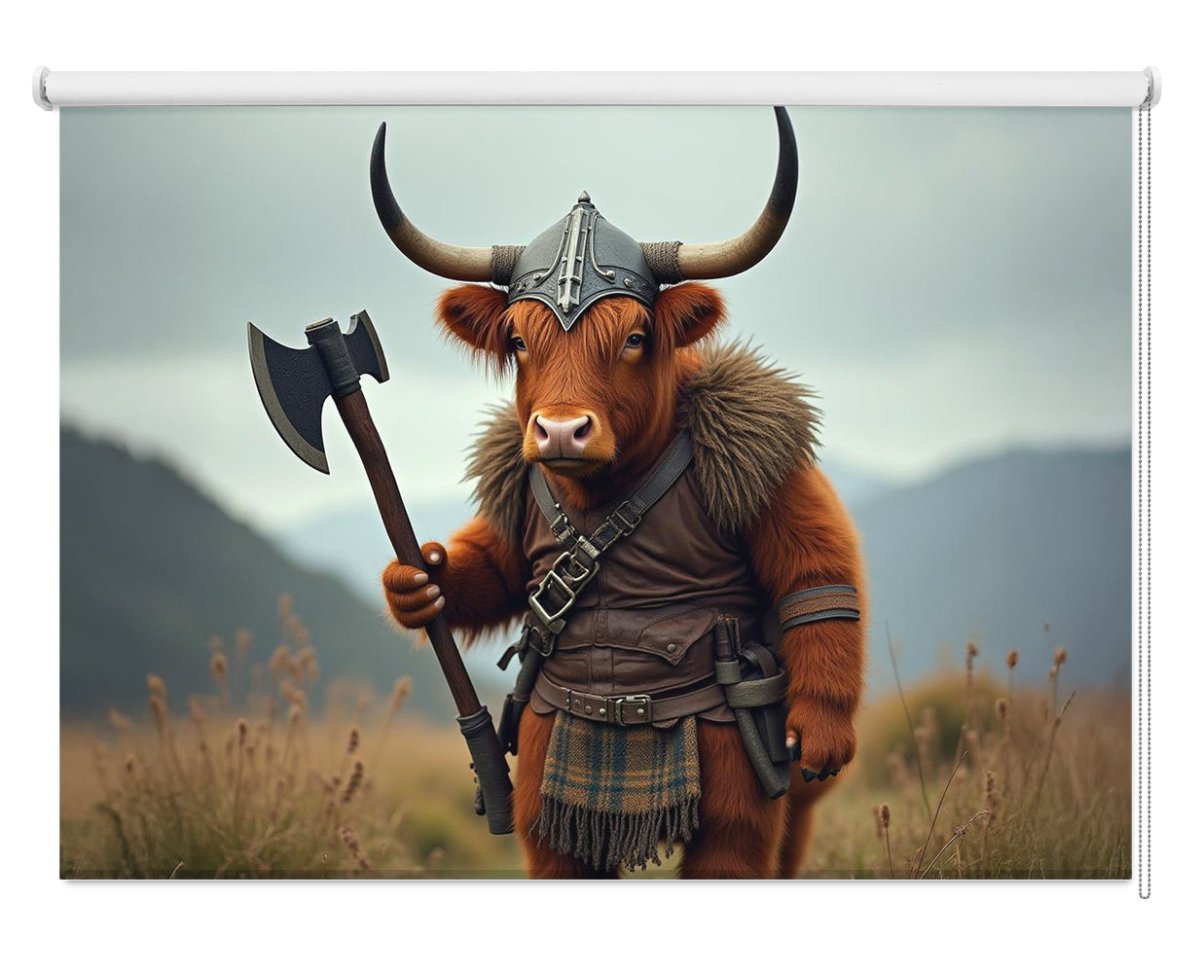 Kitchen Blinds UK No Drill Blackout Blinds Highland Cow Viking Printed ...