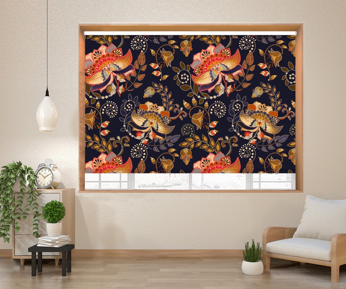Decorative Floral Pattern with Embroidery Effect Roller Blind | Photo ...