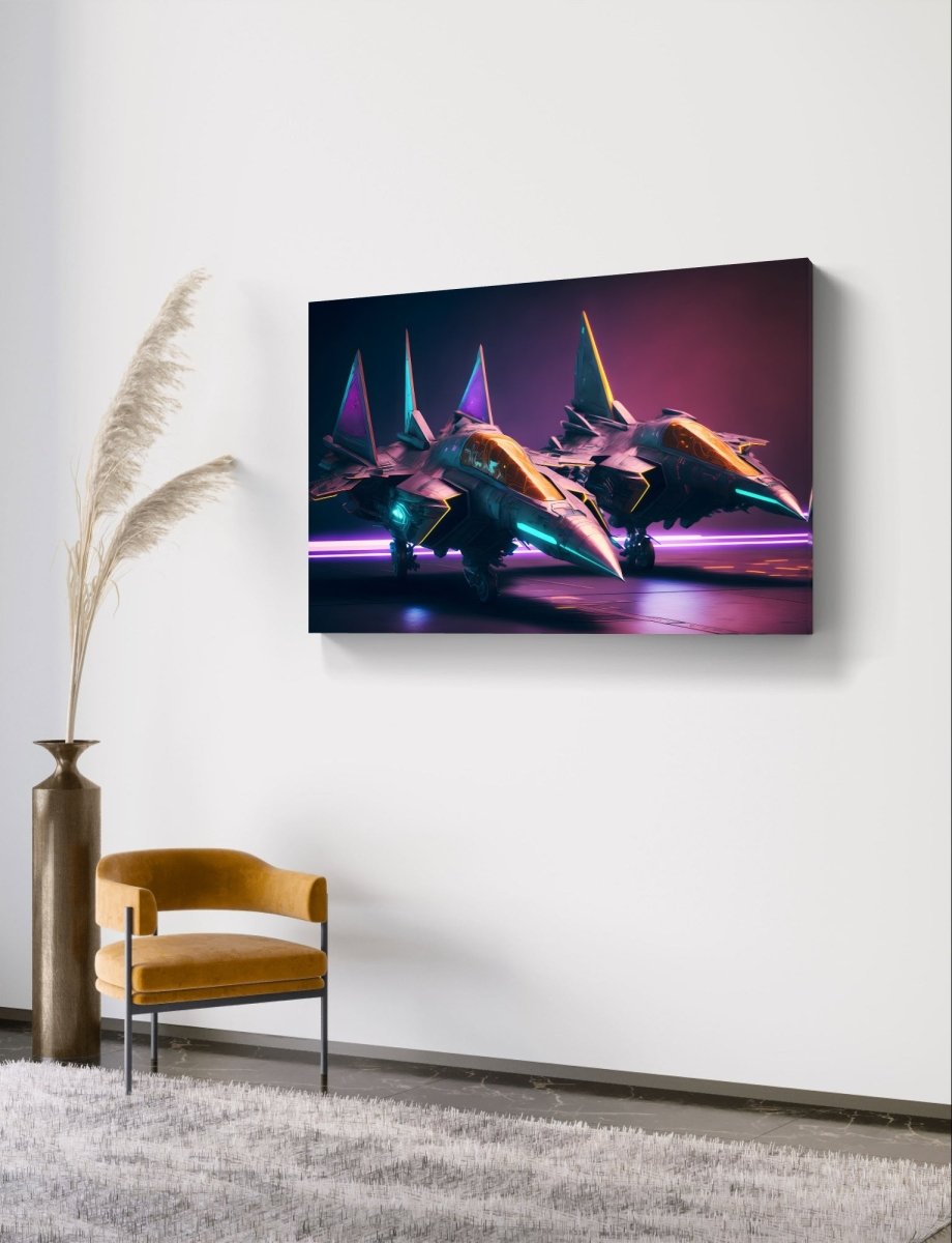 Futuristic Fighter Jet Neon Style Pop Art Ai Illustration Canvas Print ...