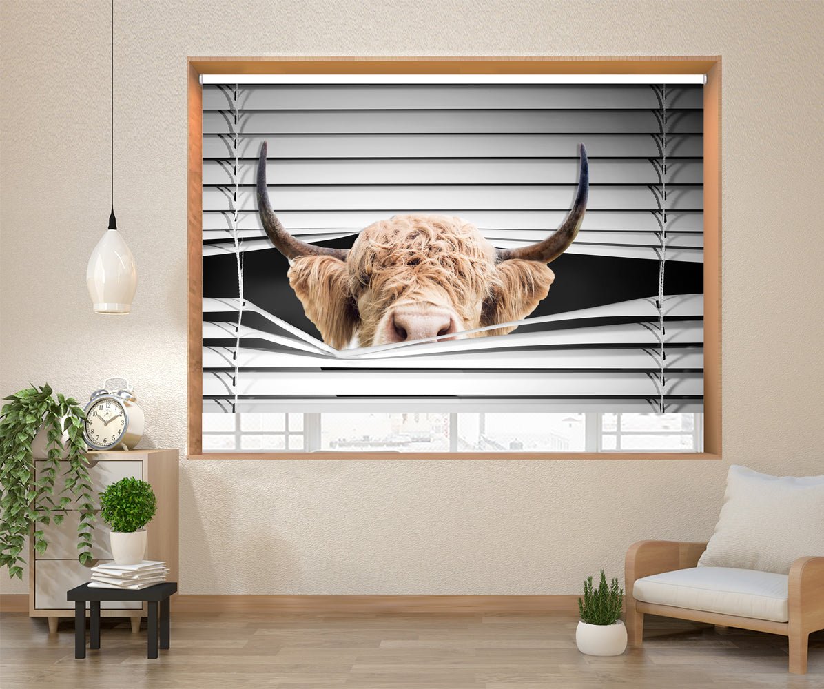 Made to Measure No Drill Blinds The Highland Cow peeking Animal Blind ...